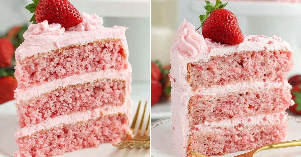 Strawberry Cake With Real Berries And Whipped Frosting
